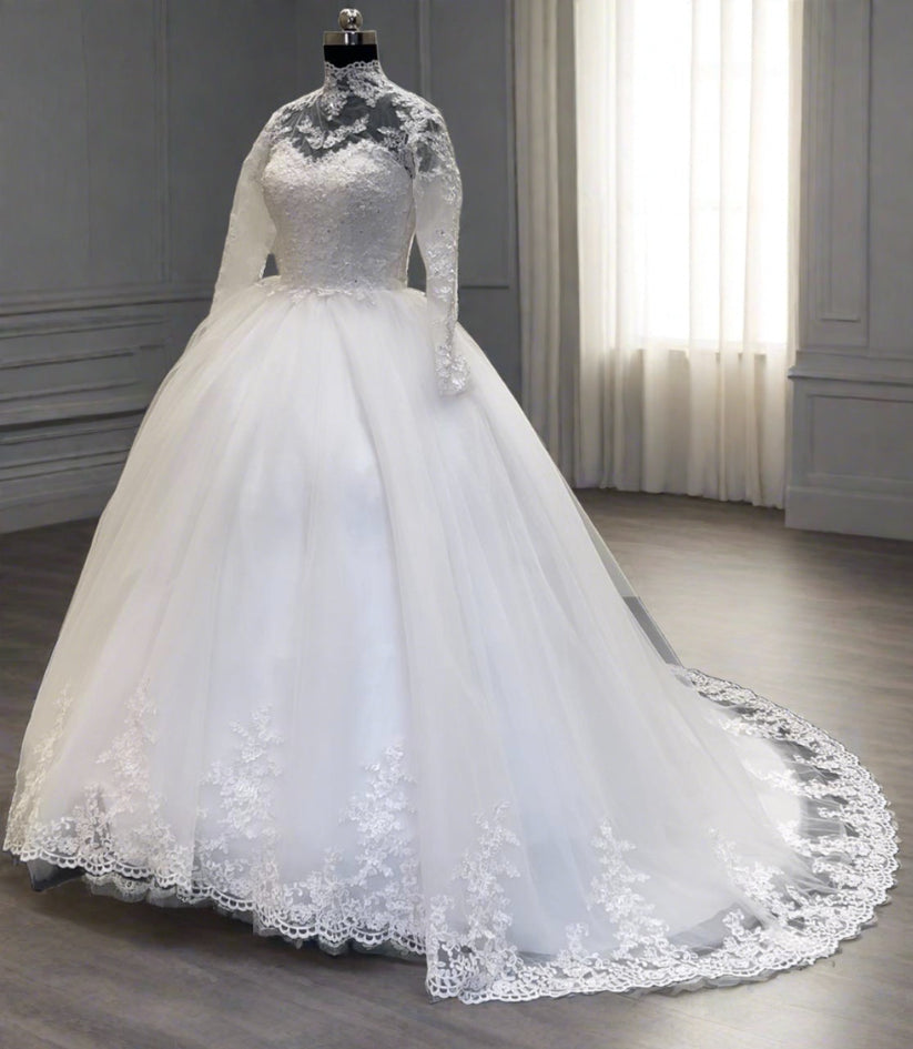 Buy High Neck White Wedding Train Gowns for High-End Bride | Gownlink ...