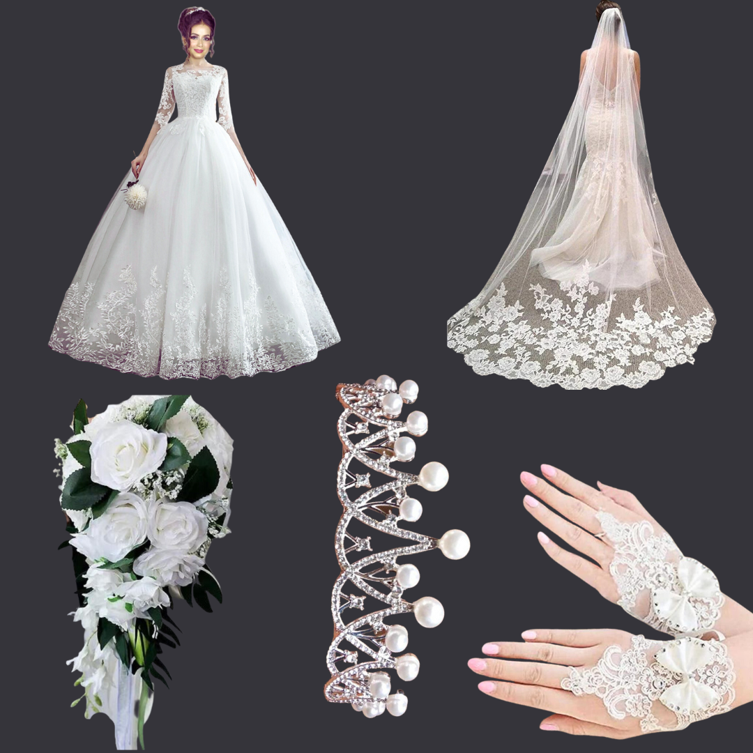 Buy white wedding gown and accessories set | Gownlink India – GownLink