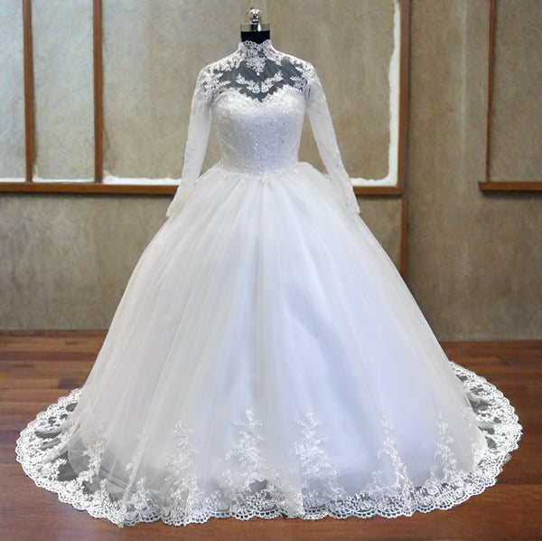 Buy High Neck White Wedding Train Gowns for High-End Bride | Gownlink ...